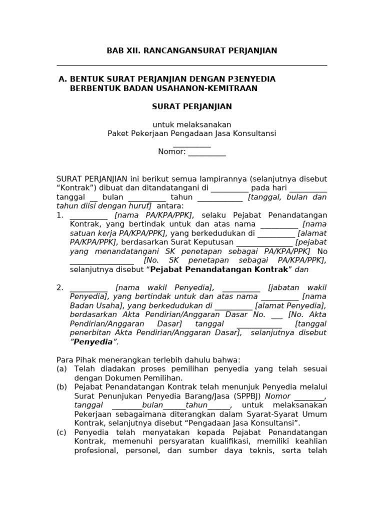 BENTUK SURAT PERJANJIAN SSUK SSKK | PDF