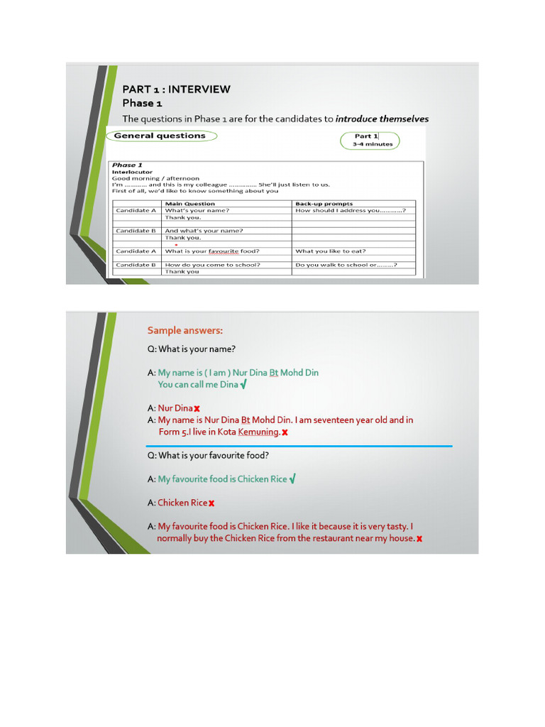SAMPLE ANSWERS FOR SPEAKING TEST SPM | PDF