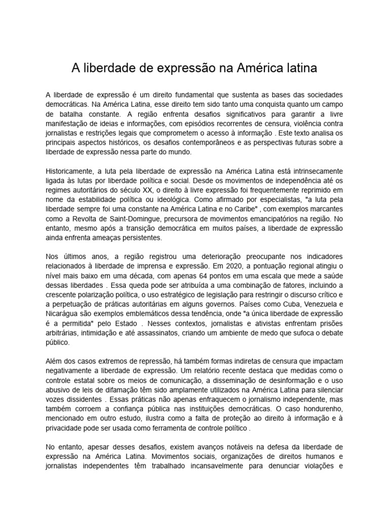 Liberdade de Expressão na América Latina | PDF | Liberdade de expressão ...