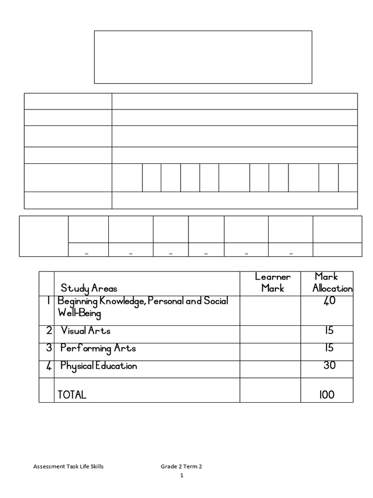 Grade 2 Term 2 Life Skills Assessment | PDF