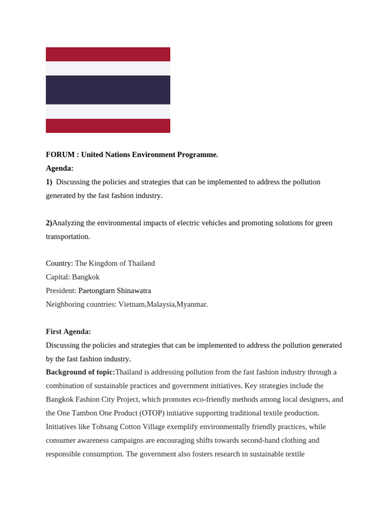 UNEP Thailand (Position Paper) | PDF | Electric Vehicle | Sustainability