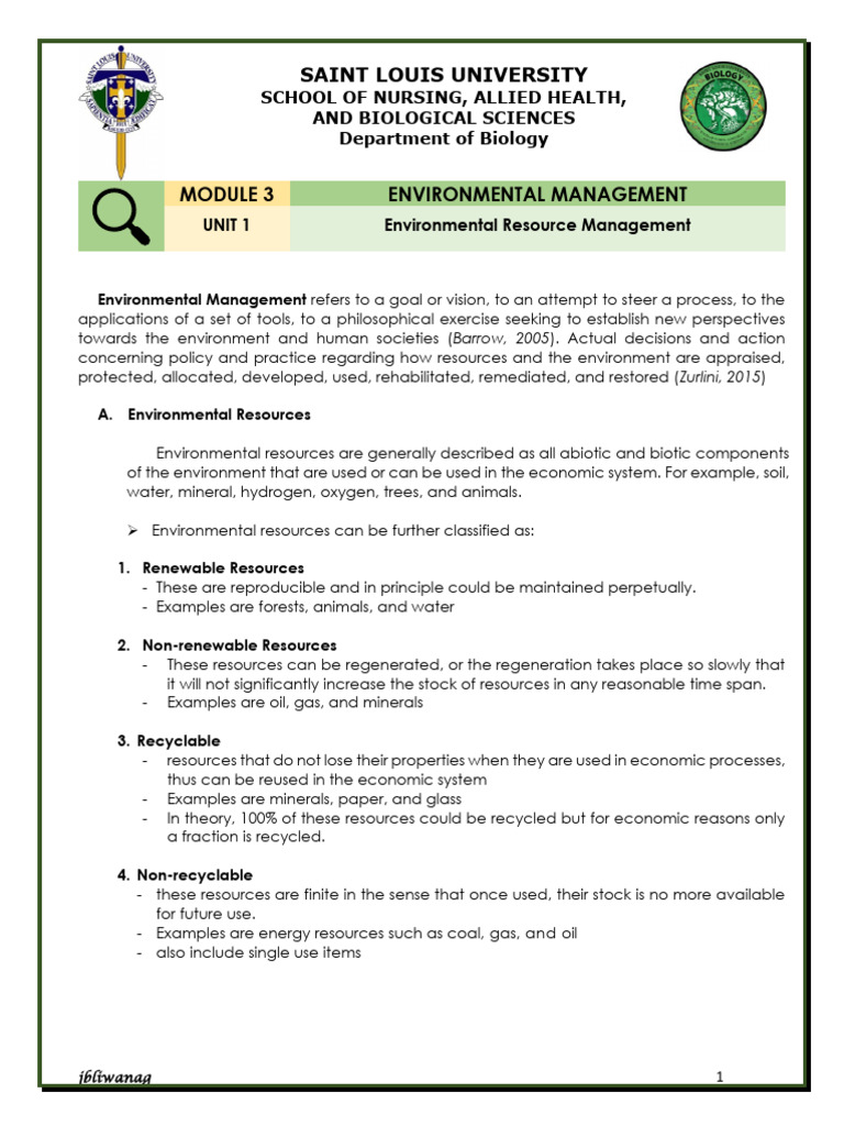Environmental Resource Management Overview | PDF | Biodiversity ...
