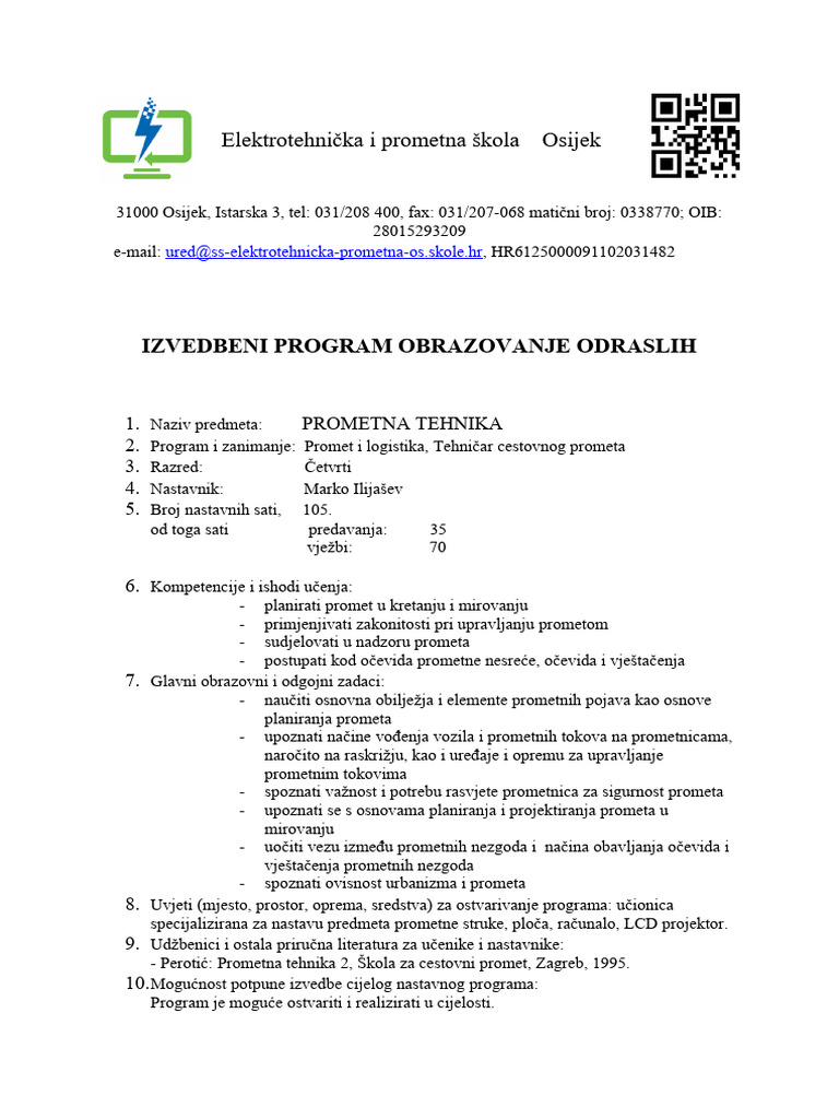 Obrazovanje Odraslih - Prometna Tehnika 2 | PDF