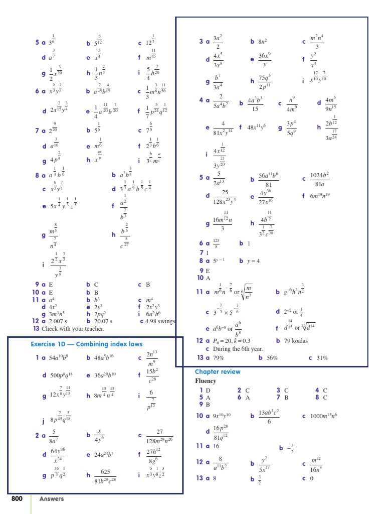 Year 10 - Index Laws - Worksheet With Answers | PDF