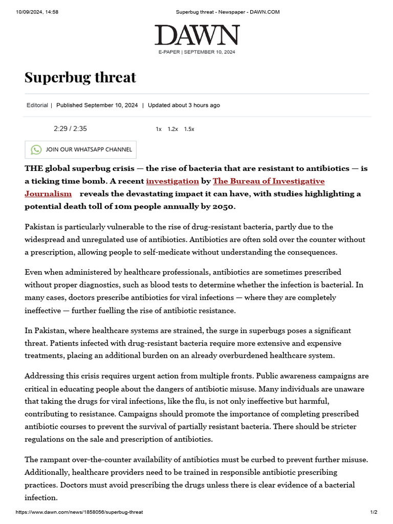 Superbug Crisis in Pakistan: Urgent Action Needed | PDF | Antimicrobial ...