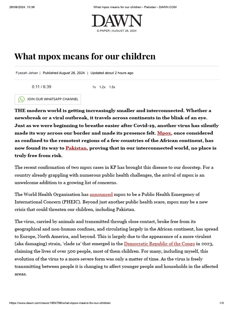 What Mpox Means For Our Children - Pakistan | PDF | Infection | Medicine