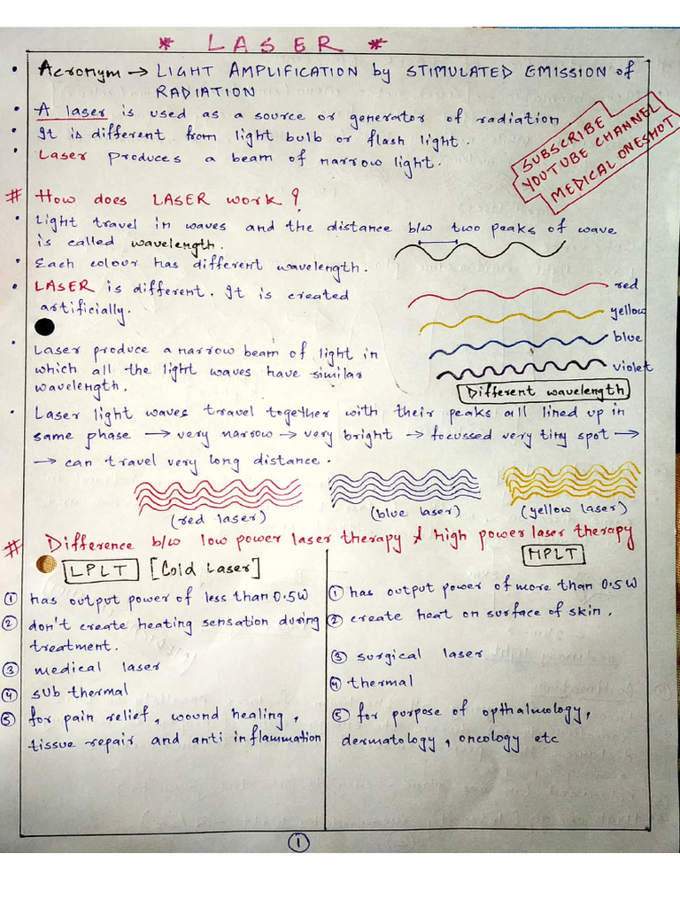 Laser Therapy (Handwritten Notes) | PDF