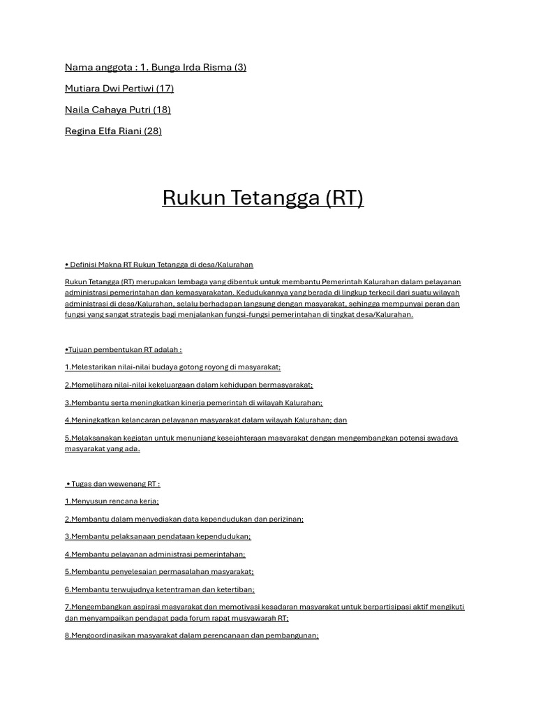 Rukun Tetangga (RT) | PDF
