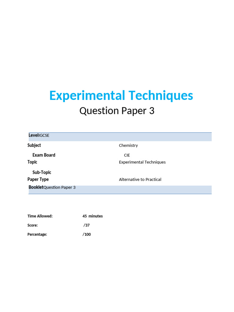 IGCSE Chemistry Experimental Techniques Guide | PDF | Nitric Acid ...