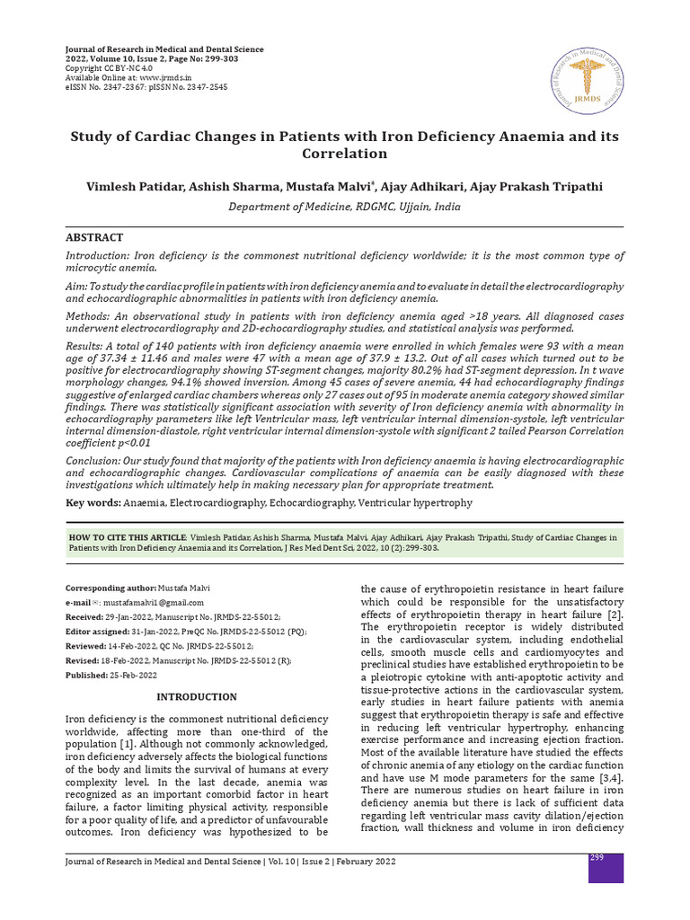 Study of Cardiac Changes in Patients With Iron Deficiency Anaemia and Its Correlation | PDF ...