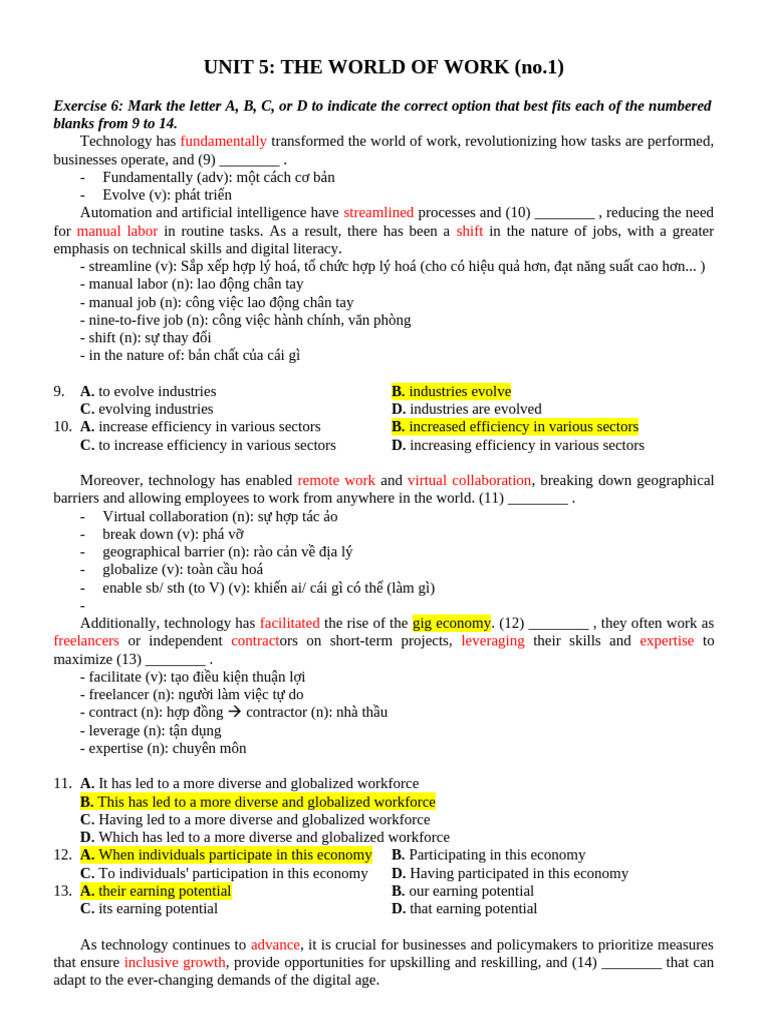 UNIT 5 The World of Work - Exer 1 | PDF | Economies