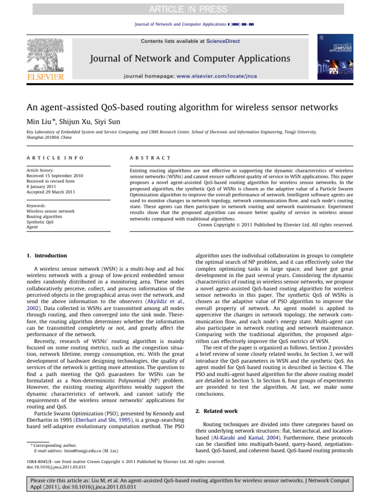 QoS-based Routing Algorithm For Wireless Sensor Networks | PDF | Routing | Wireless Sensor Network