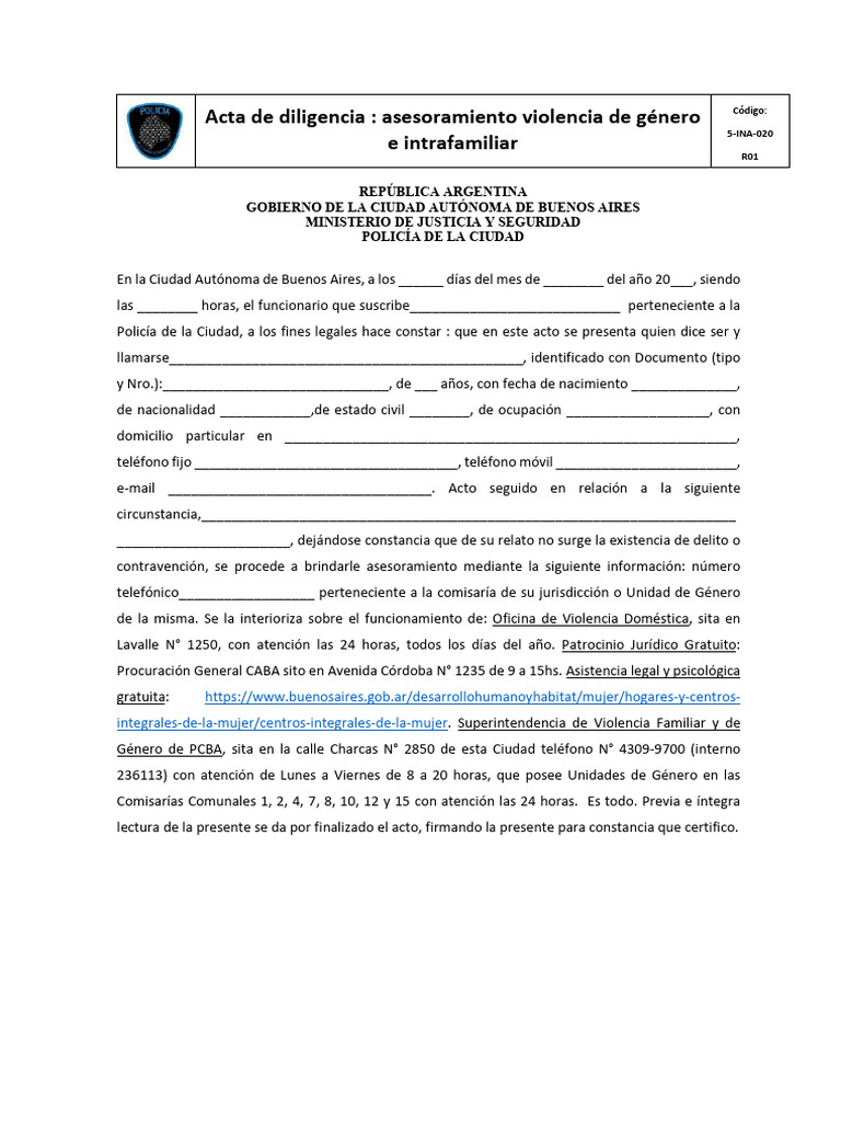 Acta Violencia de genero Diligencia asesoramiento_220505_160018 | PDF | Buenos Aires | Justicia