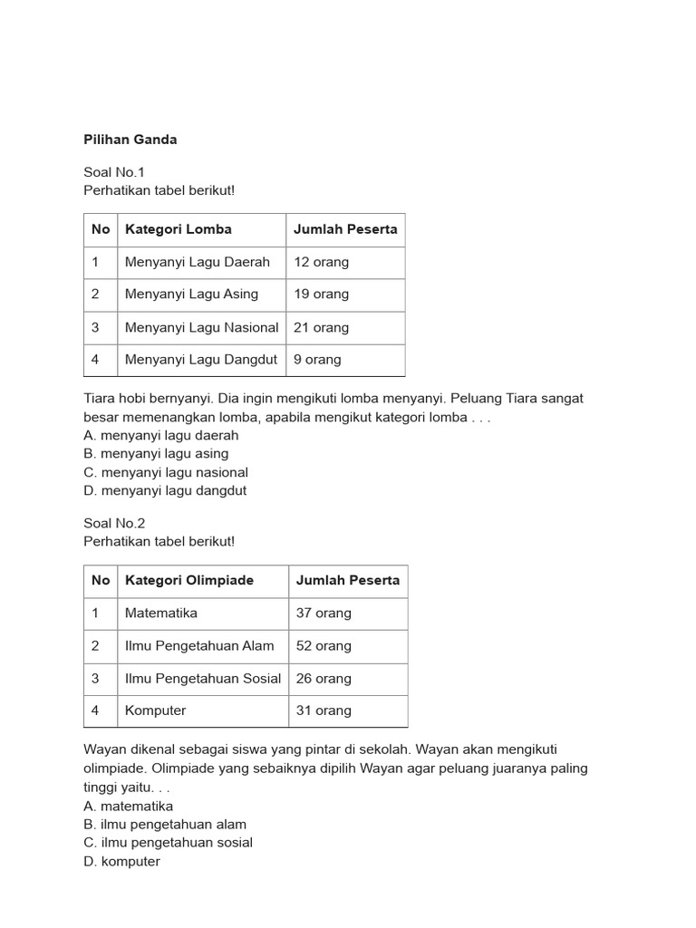 Soal Matematika Kelas 6 Membandingkan Peluang Kejadian (Kurikulum ...