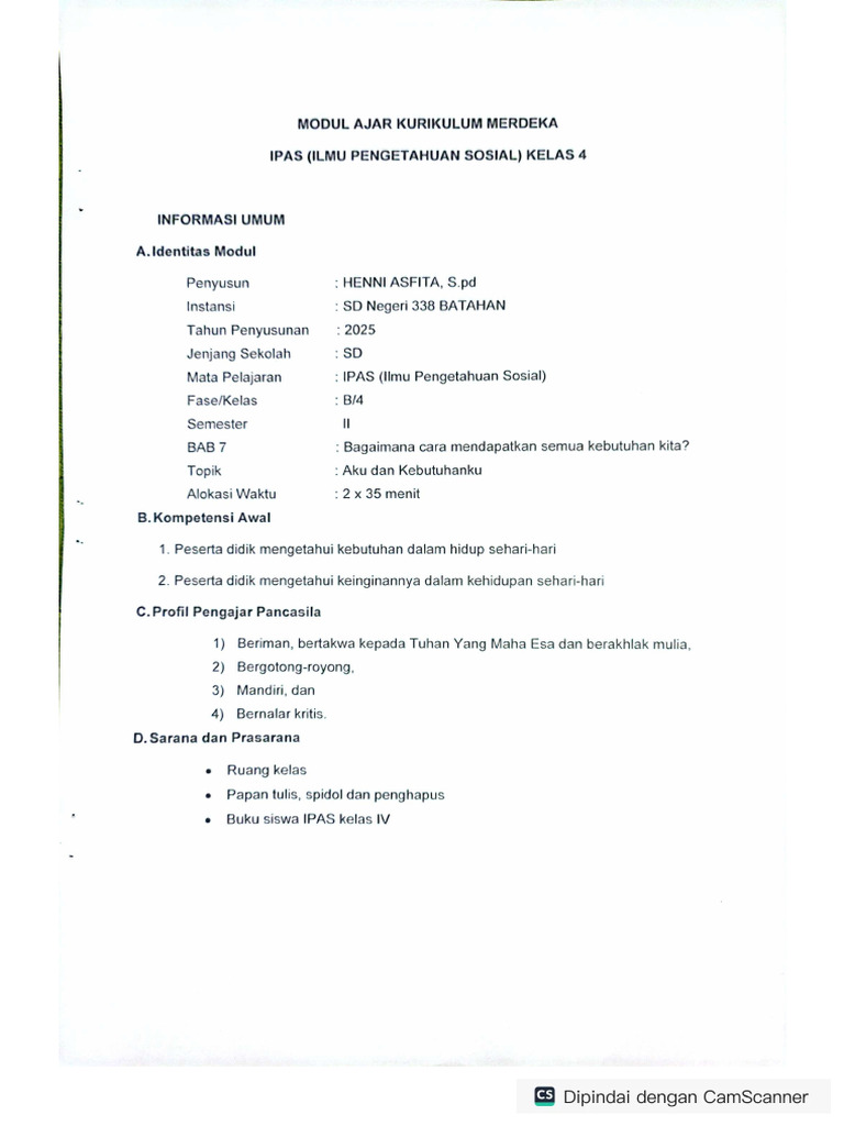 Modul Ajar Ipas Kls IV.b | PDF