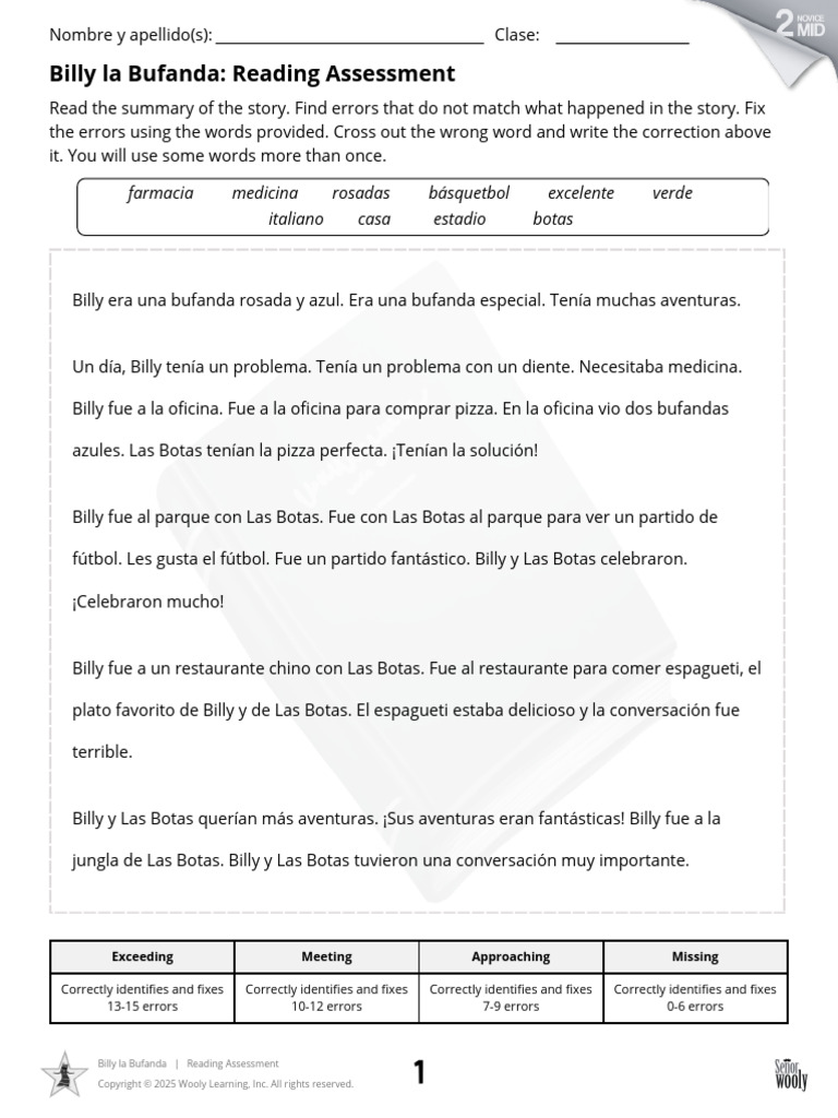 Kaiden Key - Billy La Bufanda Reading Assessment | PDF