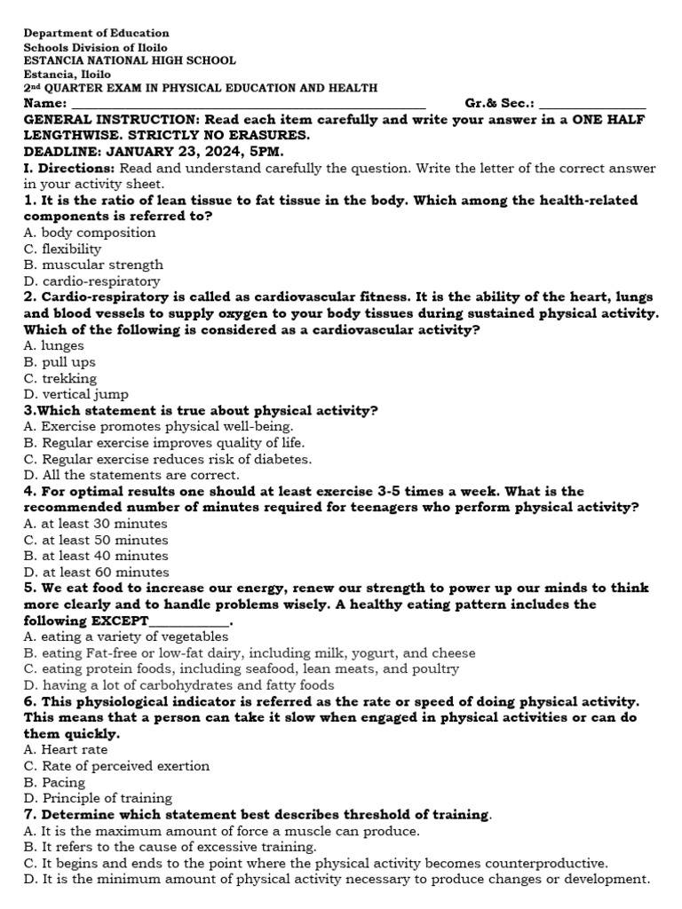 Estancia National High School PE Exam | PDF | Physical Fitness