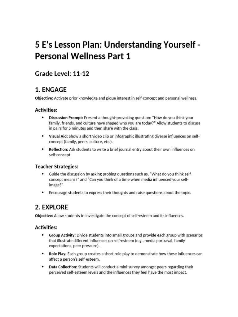 Lesson Plan - 5 E's-2025-04-17-18 - 02 | PDF | Self Concept | Self Esteem