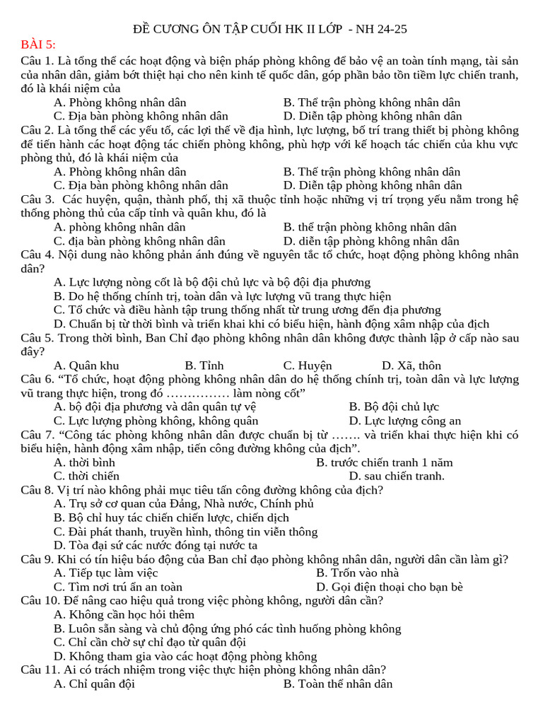 Bản Sao DE CUONG HKII LOP 11 NH 24-25 | PDF