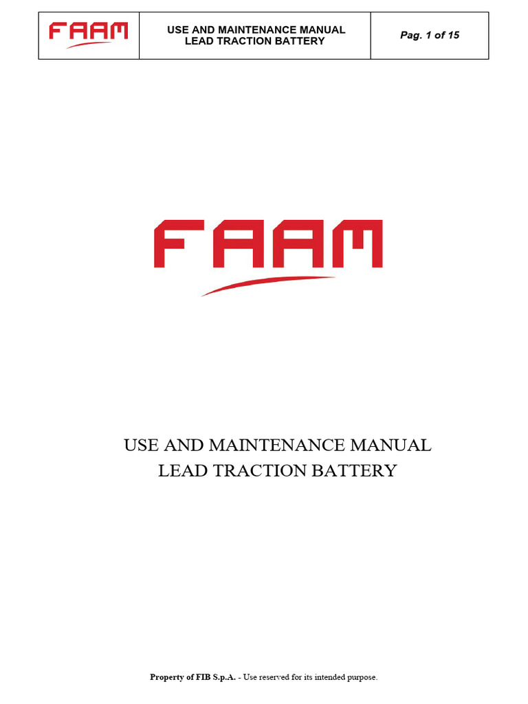FAAM Use And Maintenance Manual Lead Traction Battery | PDF | Rechargeable Battery | Voltage
