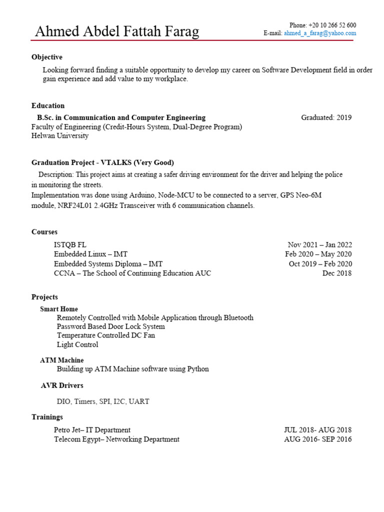 Ahmed Abdel Fattah Farag | PDF | Embedded System | Computing