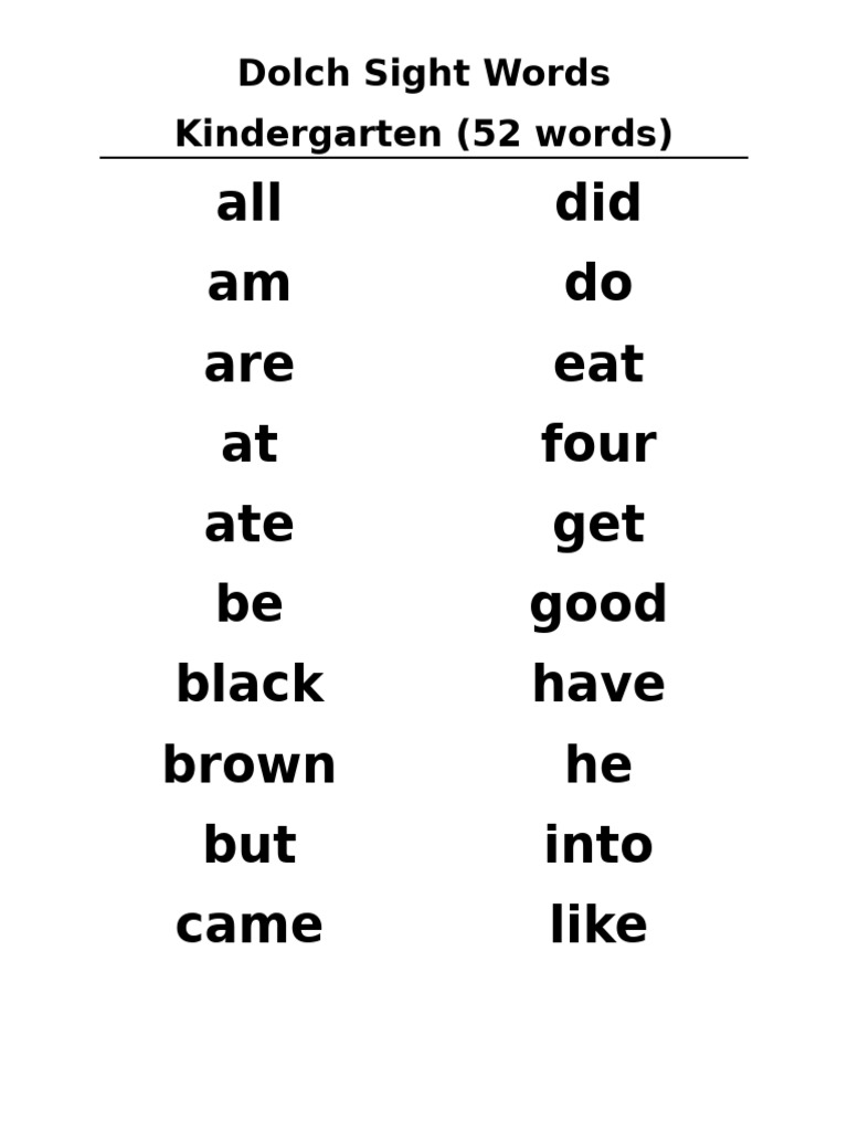 Dolch Sight Words Kinder | PDF