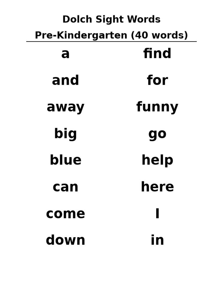 Dolch Sight Words Pre-Kinder | PDF
