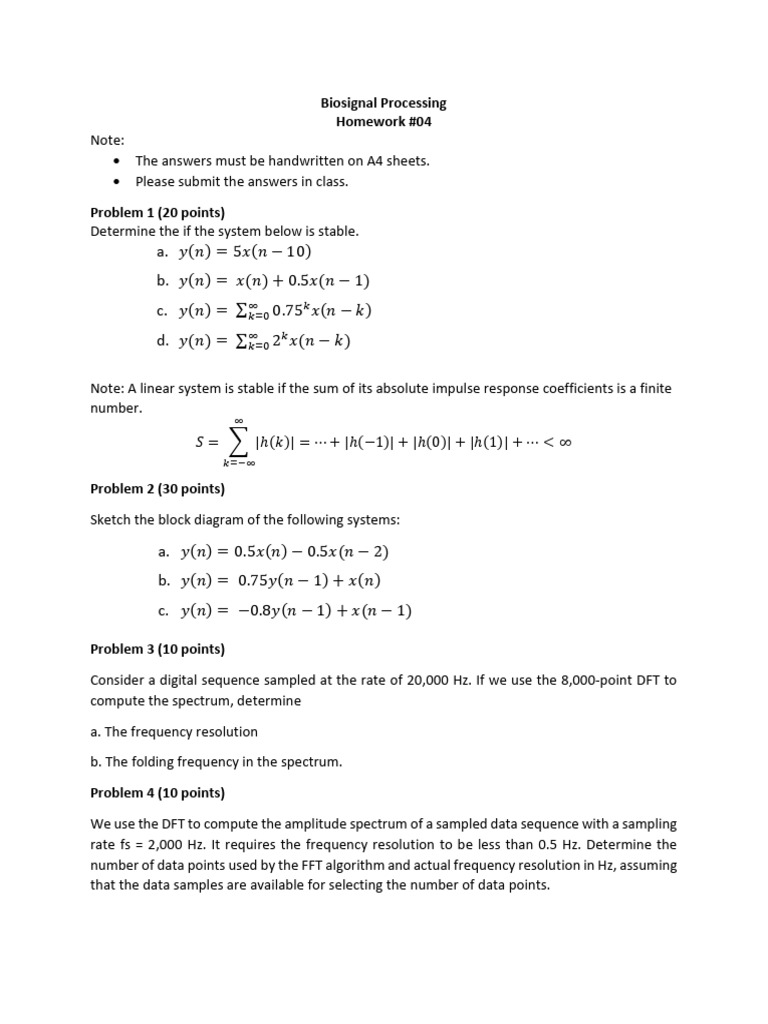 Biosignal Processing Homework Solutions | PDF