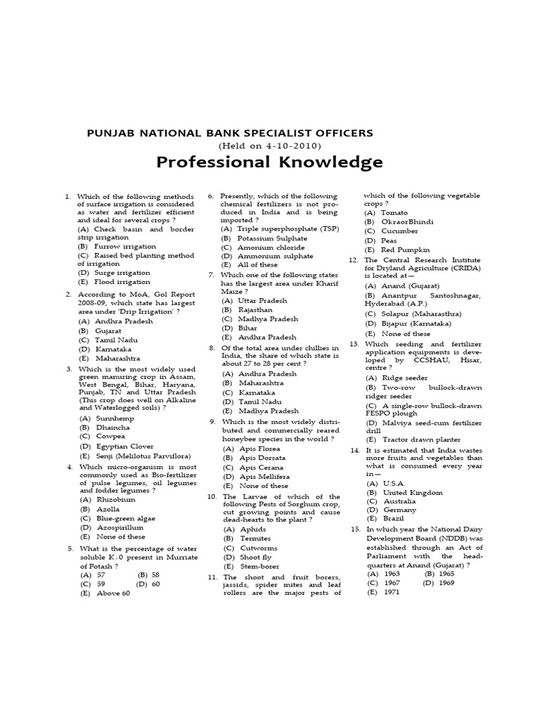 PNB Specialist Officer Professional Knowledge Question Paper | PDF ...