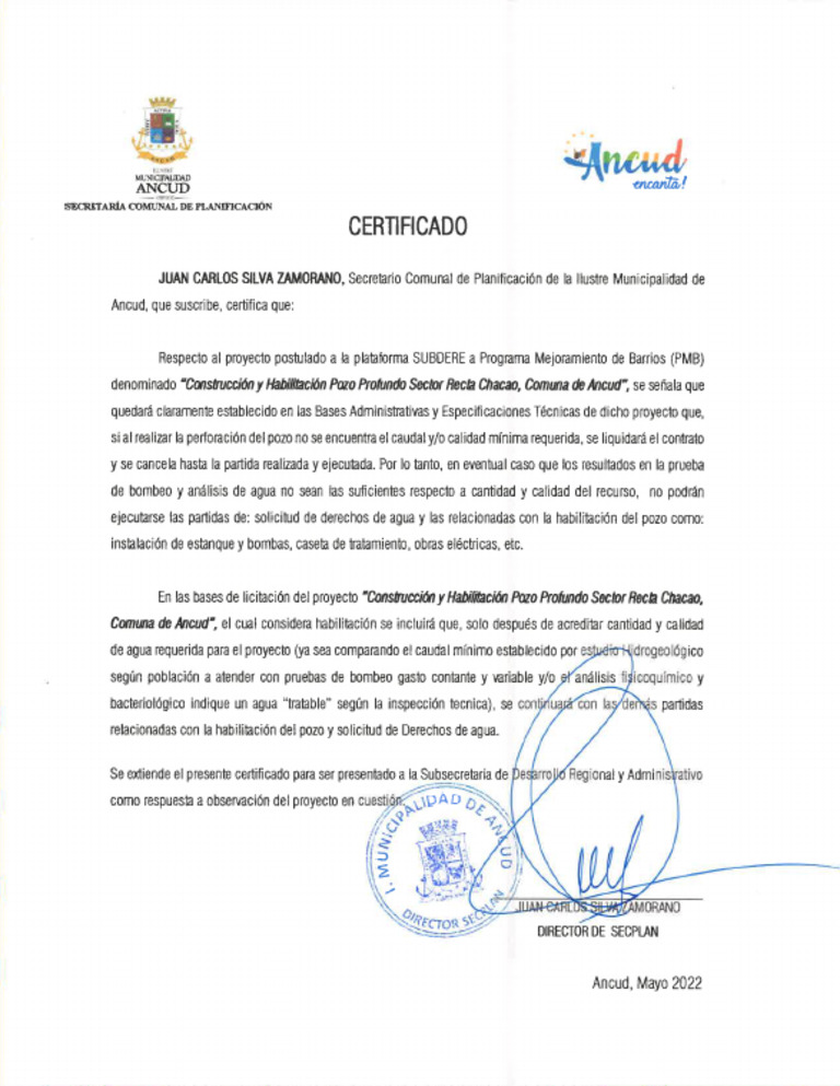 Certificado Secplan RectaChacao | PDF