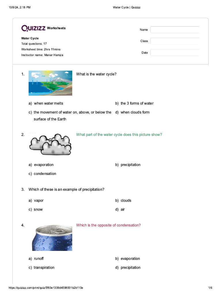 Water Cycle - Quizizz | PDF