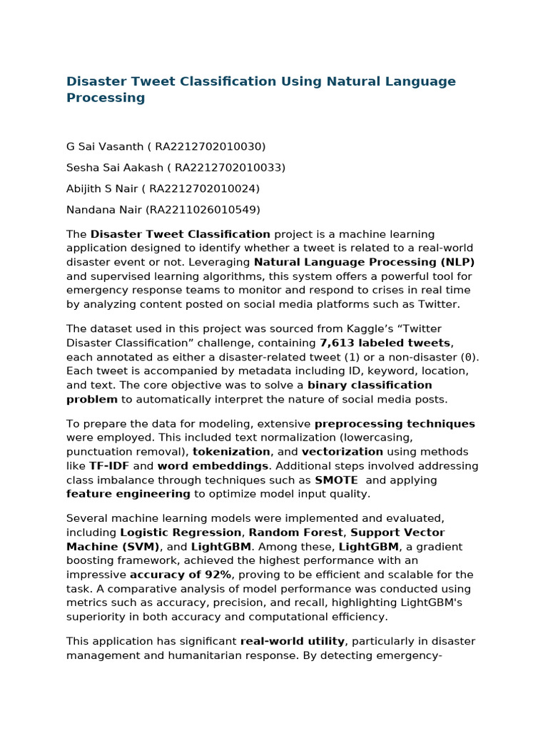 Disaster Tweet Classification with NLP | PDF | Machine Learning ...