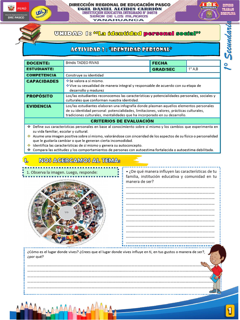 Ficha de Actividad S3 (U1) (1° Grado) - DPCC | PDF | Relaciones personales, crianza y desarrollo ...