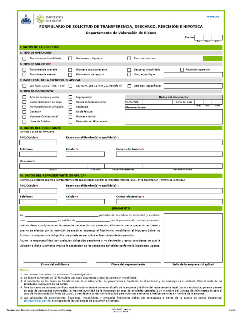 FI-DVB-012 Formulario de Solicitud para Transferencia Descargo ...