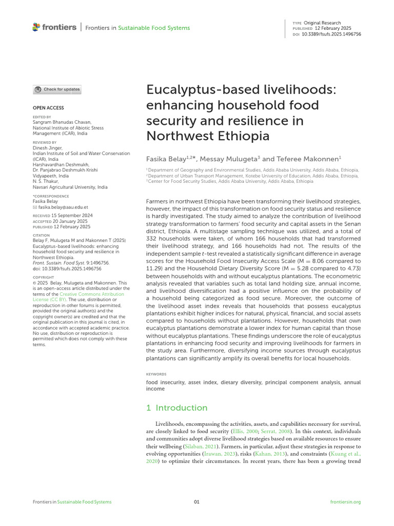 Fasika et al (2025) fsufs-1-1496756 (1) | PDF | Food Security | Agriculture