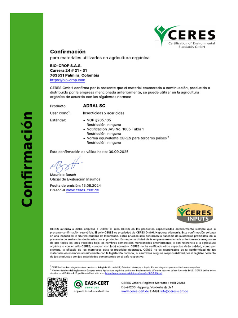 Certificado Ceres Adral | PDF