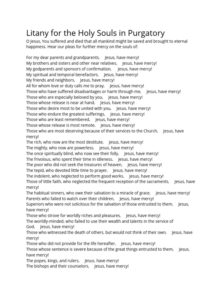 Litany for Holy Souls in Purgatory | PDF | Mercy | Jesus
