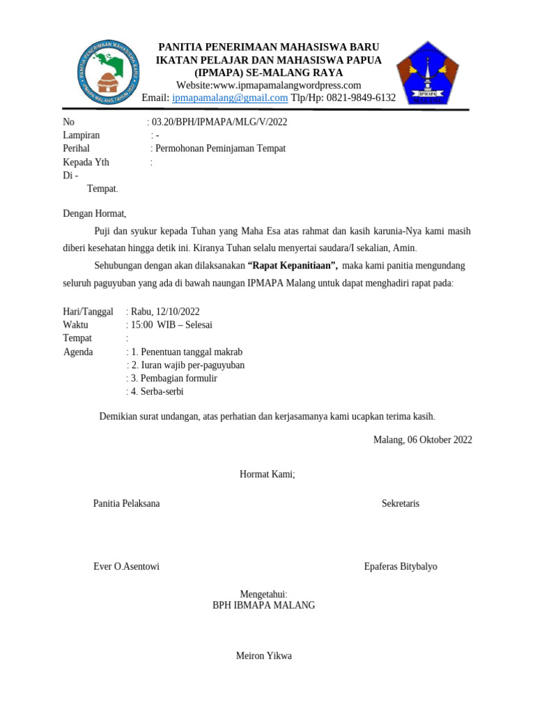 Surat Pinjam Tempat | PDF