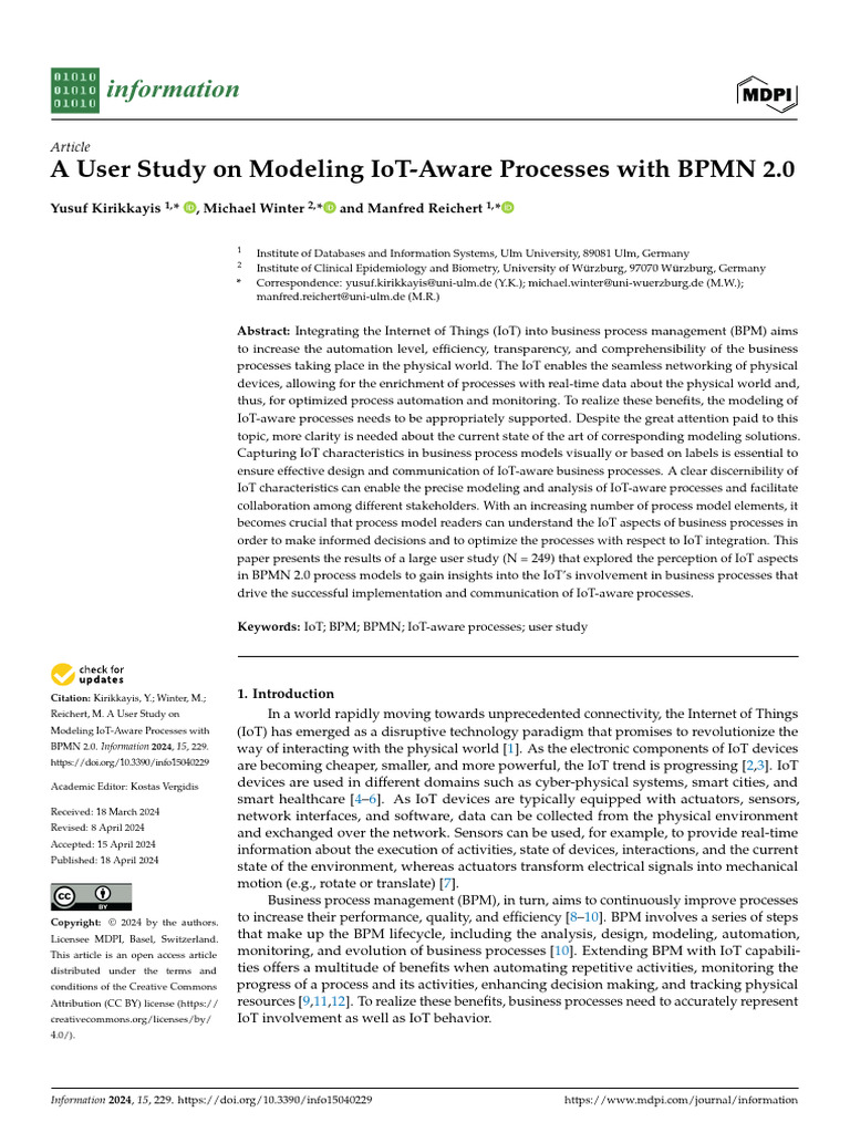 A User Study On Modeling IoT-Aware Processes With BPMN 2.0 | PDF | Internet Of Things | Business ...