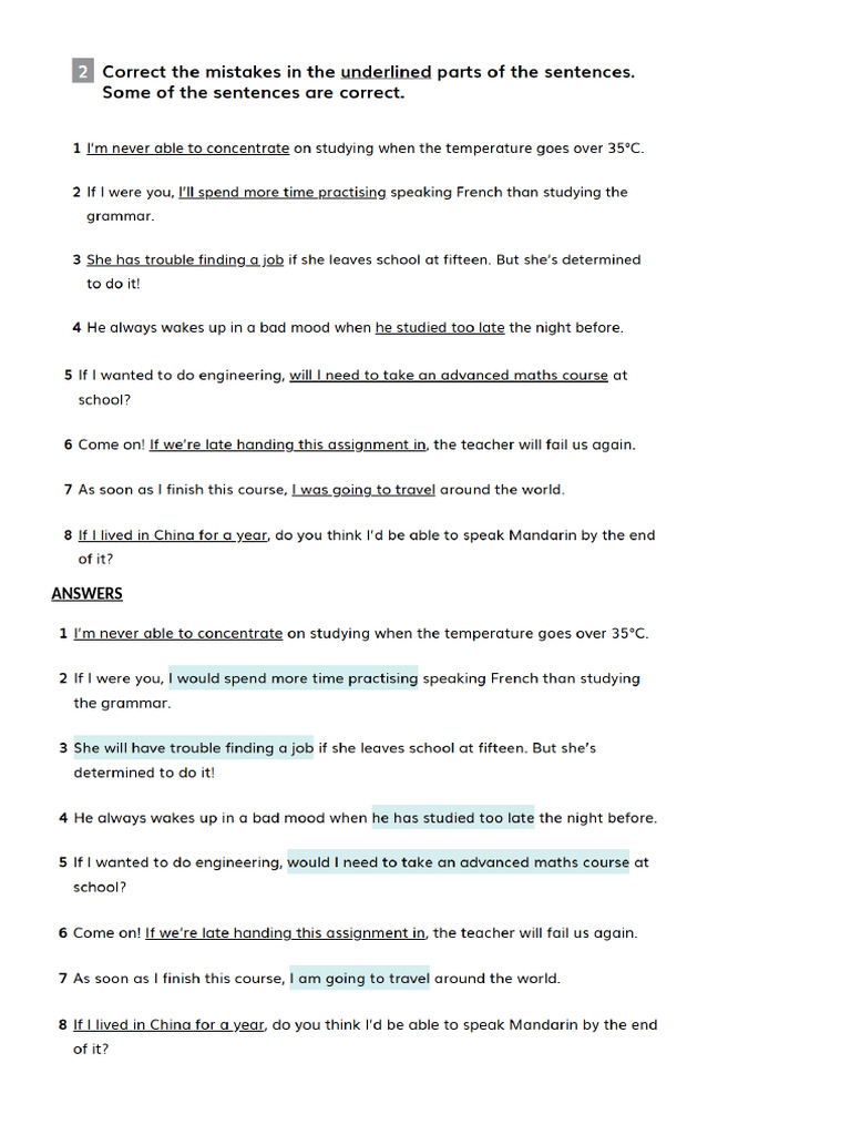 Conditionals Error Correction From Complete First Workbook Unit 5 | PDF