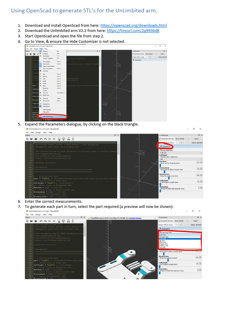 Openscad UnLimbited Arm Procedure | PDF