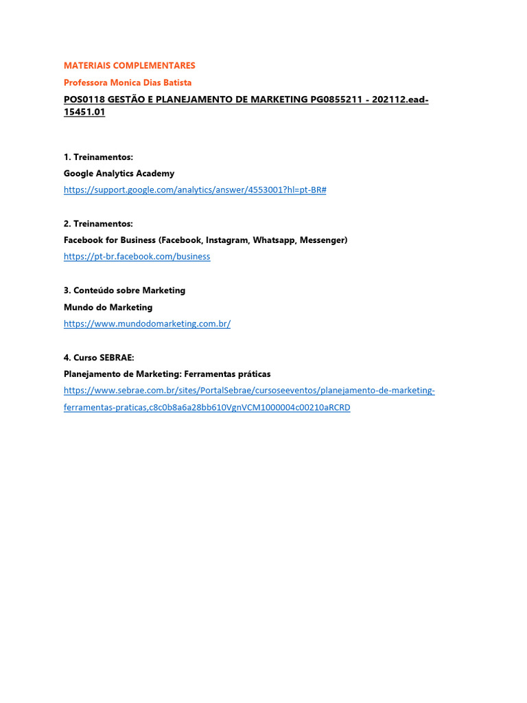 Materiais - Complementares - Gestão e Planej de Marketing | PDF