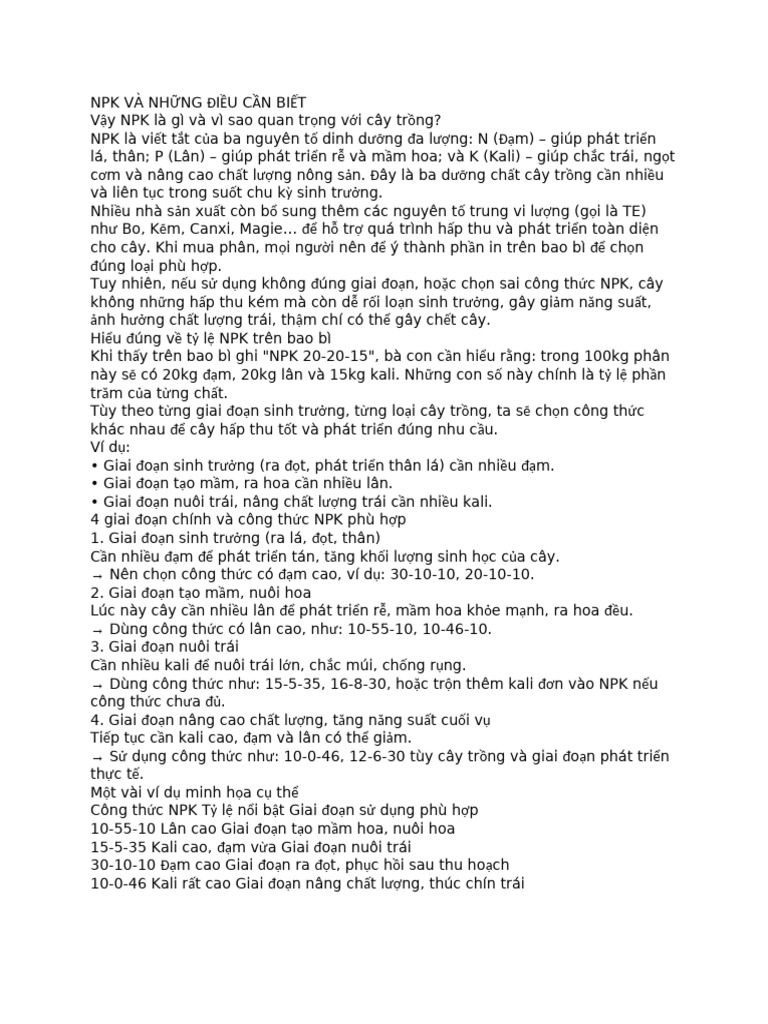 NPK VÀ NHỮNG ĐIỀU CẦN BIẾT | PDF