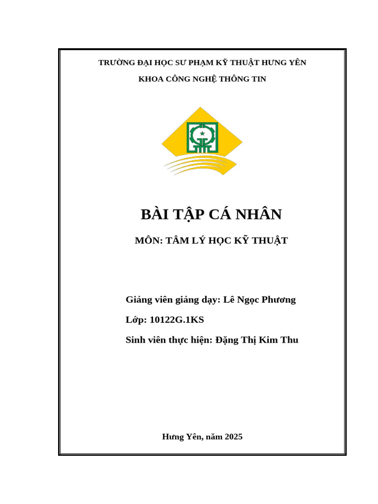 BTCN 1+5 Tam Ly Hoc Ky Thuat | PDF