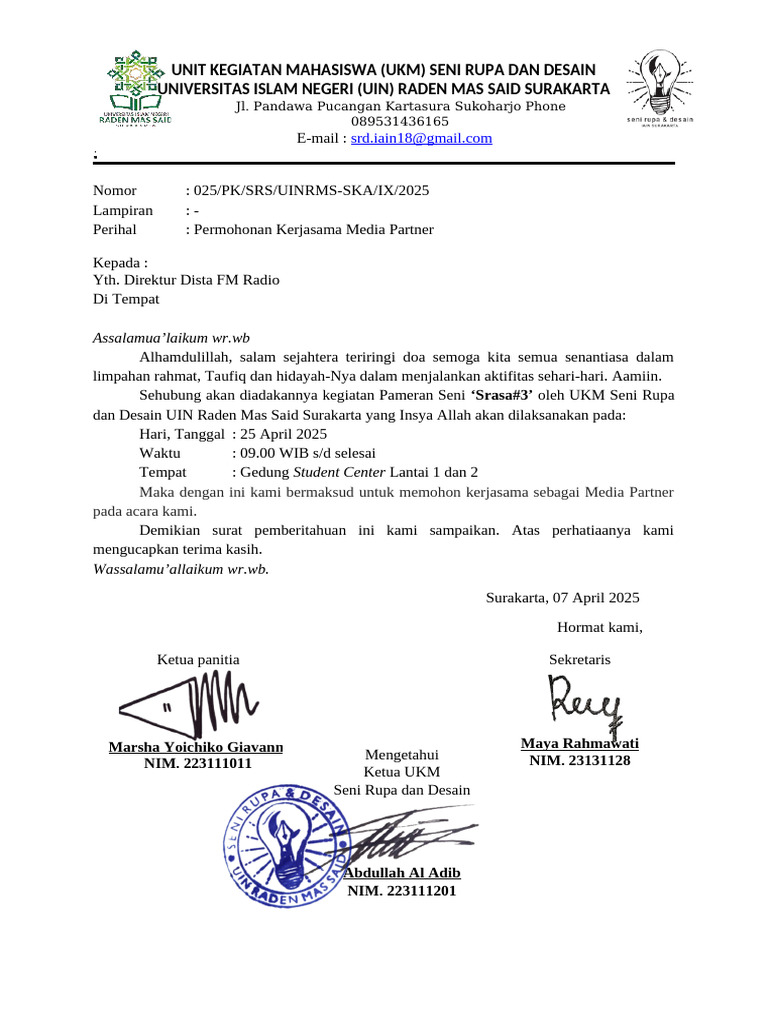 025-Surat Permohonan Kerjasama MedPart SRD | PDF