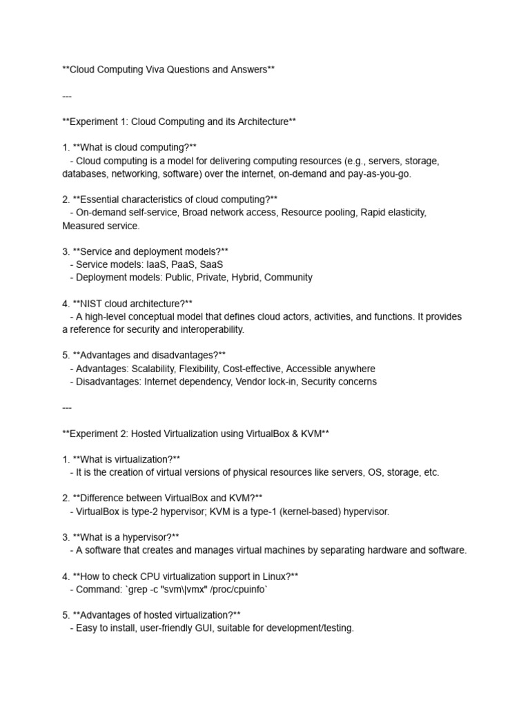 Cloud Computing Viva Questions and Answers | PDF | Cloud Computing | Virtualization
