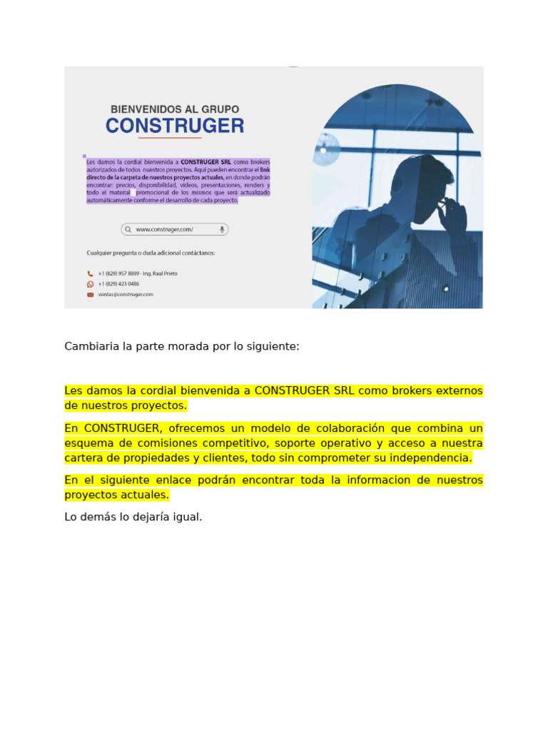 Bienvenida a CONSTRUGER SRL: Colaboración y Proyectos | PDF
