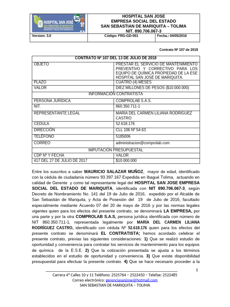 107 Contrato Comprolab | PDF | Multa (pena) | Sociedad de responsabilidad limitada