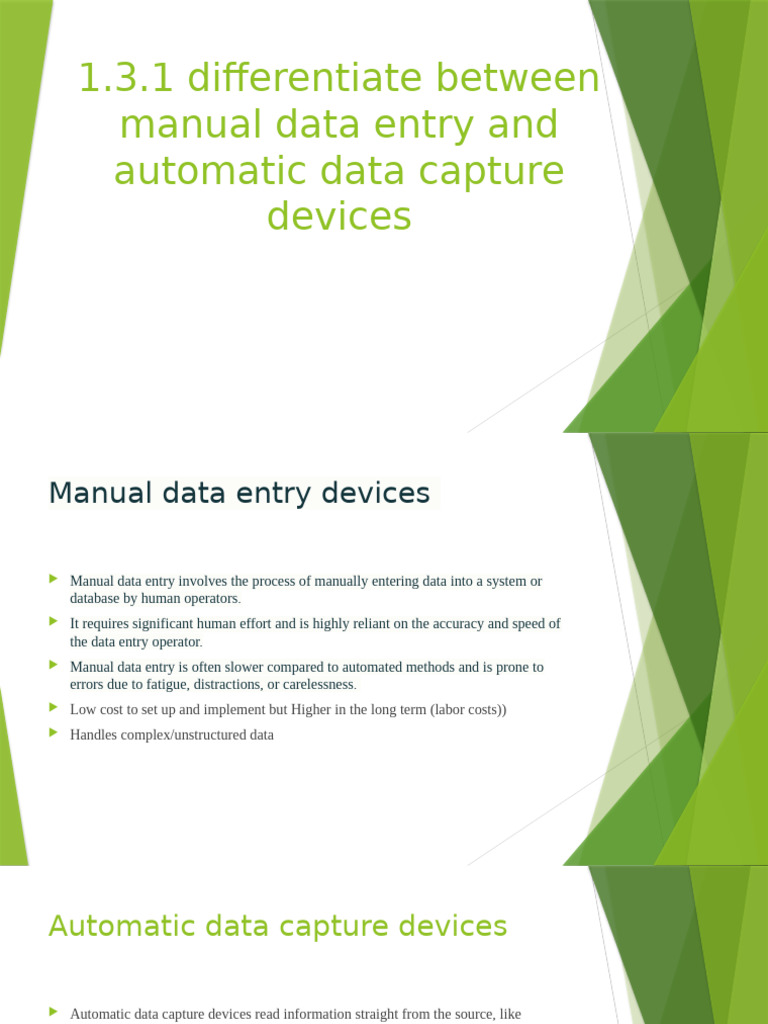 Differentiate Between Manual Data Entry and Automatic Data | PDF