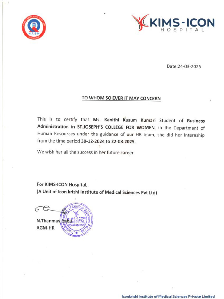 Kusum Kumari Internship Letter | PDF